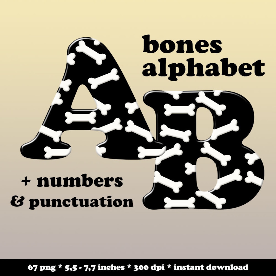 Bones Alphabet Clipart, Pet Dog Digital Font, Printable Black and White ...
