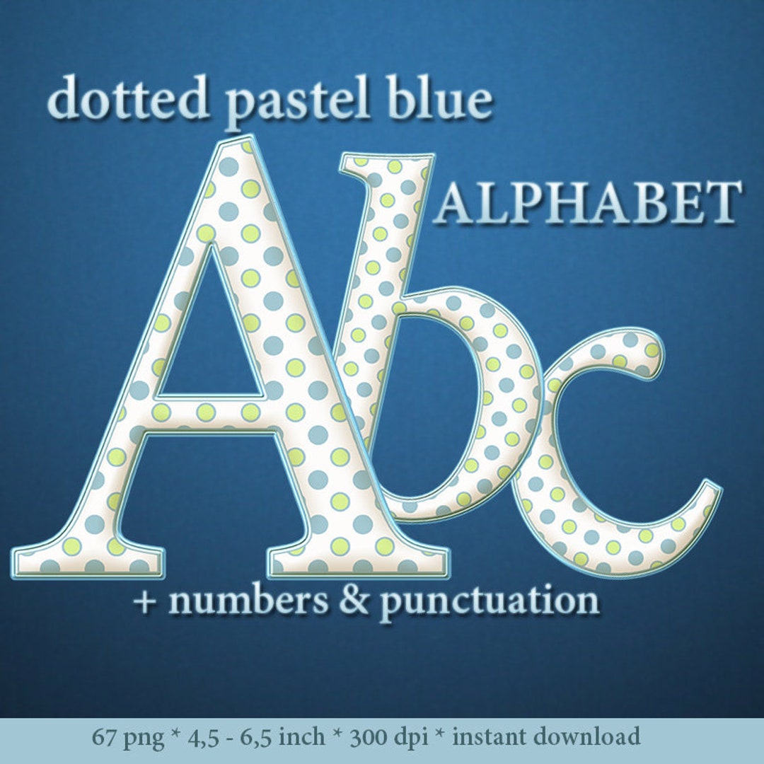 Blue Pastel Polka Dots Digital Alphabet Clipart, Digital Font With ...