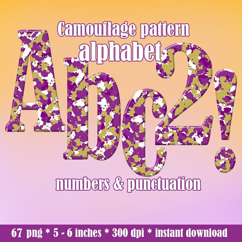 Camouflage Alphabet Clipart Printable Camo Letters Army - Etsy