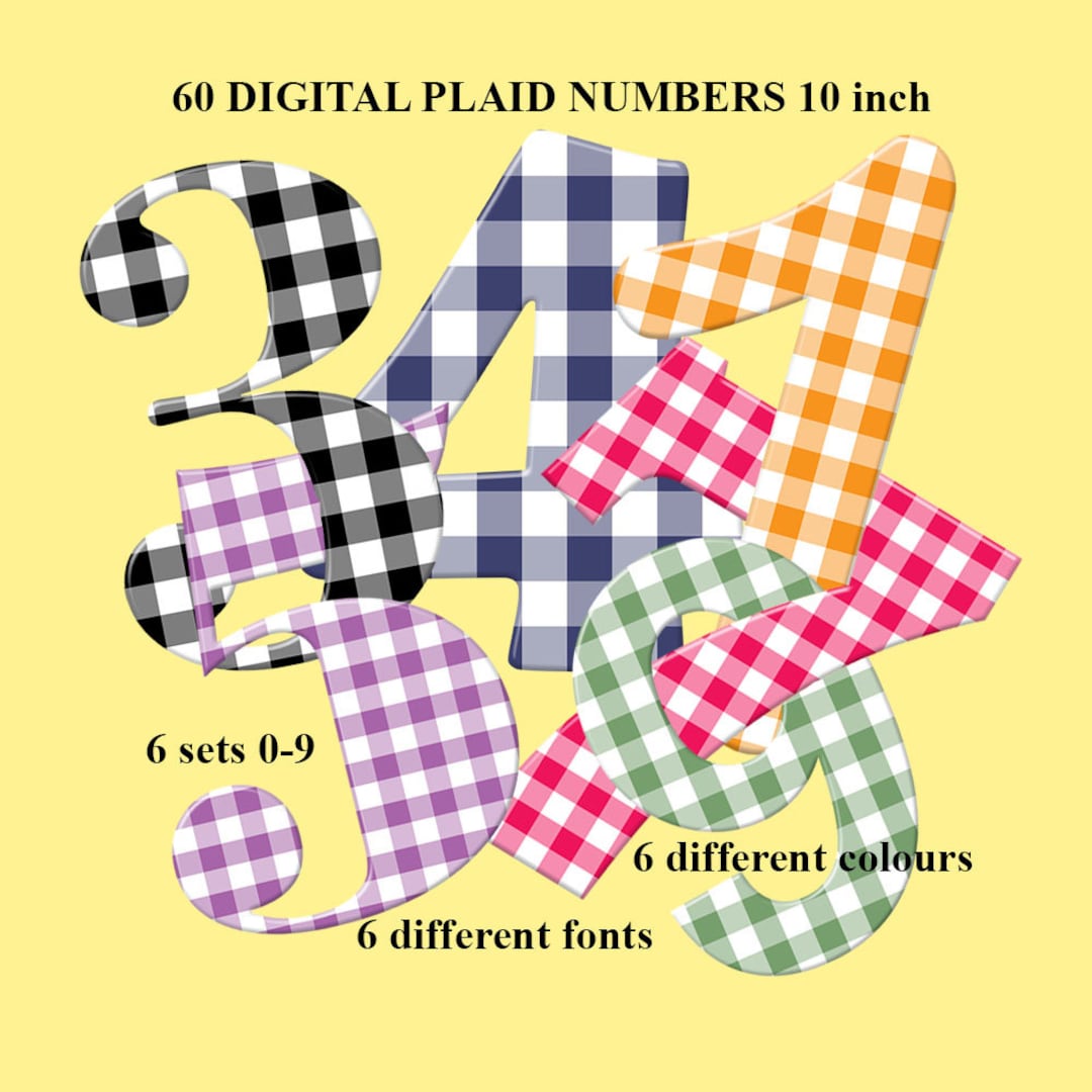 Plaid Numbers Cliparts, Printable Digital Numbers, Checkered Pattern in ...