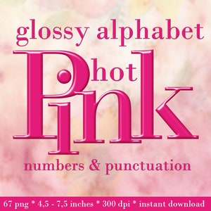 Glossy Pink Digital Alphabet Clipart, Printable Pink Font With Large ...