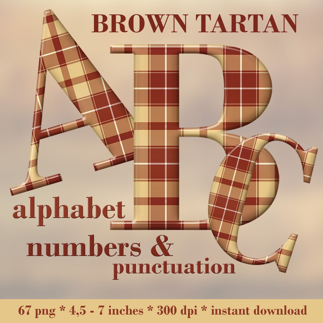 Brown Tartan Digital Alphabet Clipart, Brown and Beige Plaid Font With ...