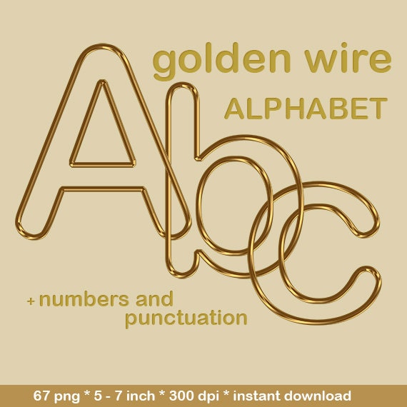 Gold digital alphabet golden wire clipart font printable | Etsy
