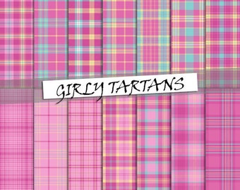 Spring Plaid Digital Paper vanilla Bean Latte Plaid Pink Yellow & Green ...