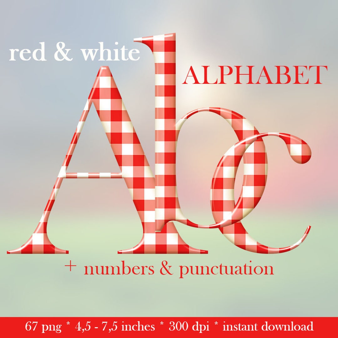 Red and White Plaid Digital Alphabet Clipart, Red Gingham Font With ...
