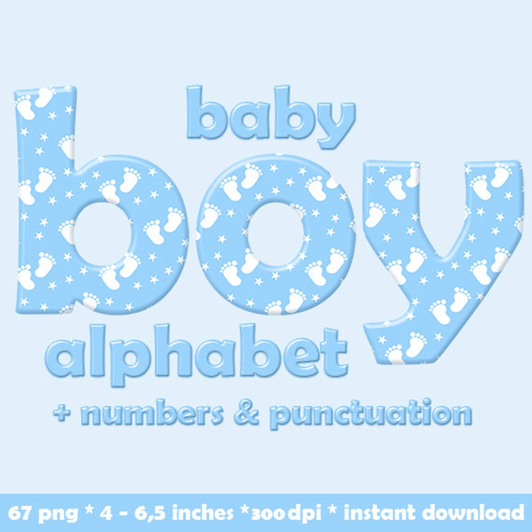 Blue Baby Boy Alphabet Clipart, Baby Feet Pattern, Children Font ...