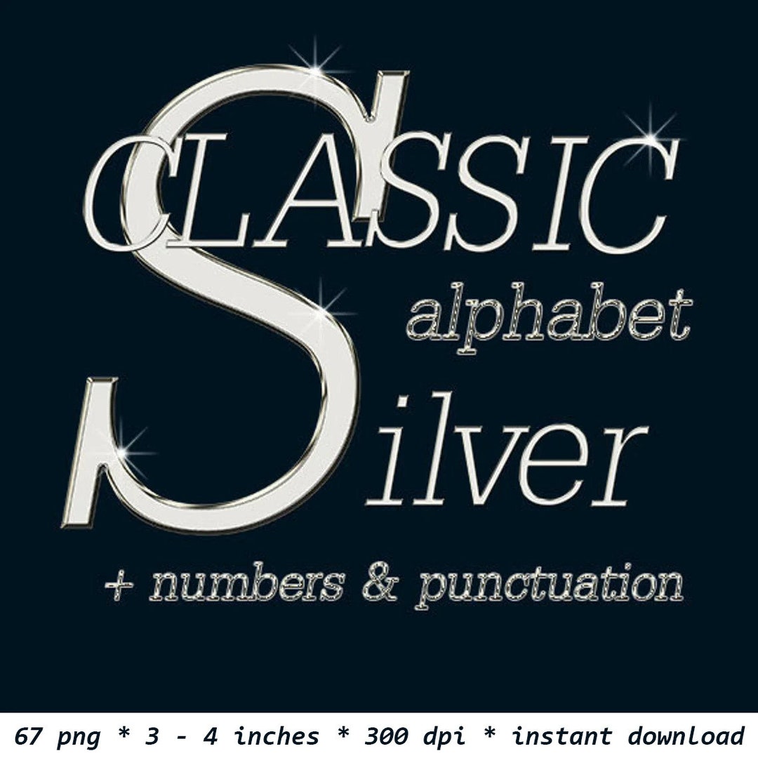 Silver Digital Alphabet Clipart, Silver Clipart Font, Metal Large and ...