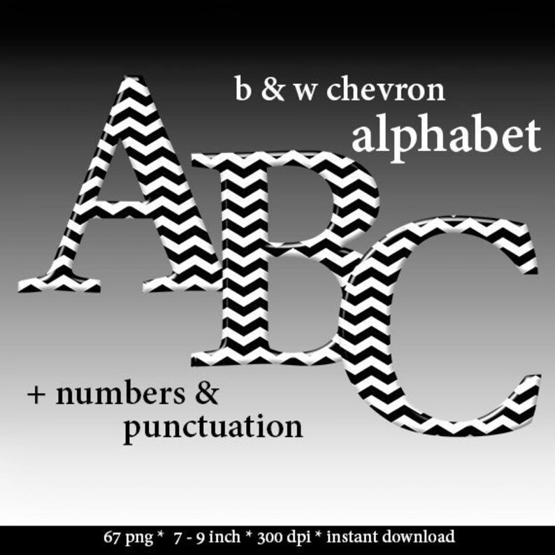 Black and White Digital Chevron Alphabet Clipart Chevron - Etsy