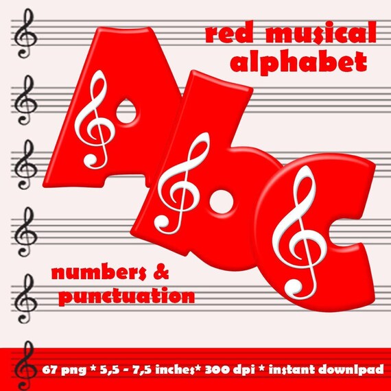 Red Musical Alphabet Clipart Printable Digital Music Font - Etsy India