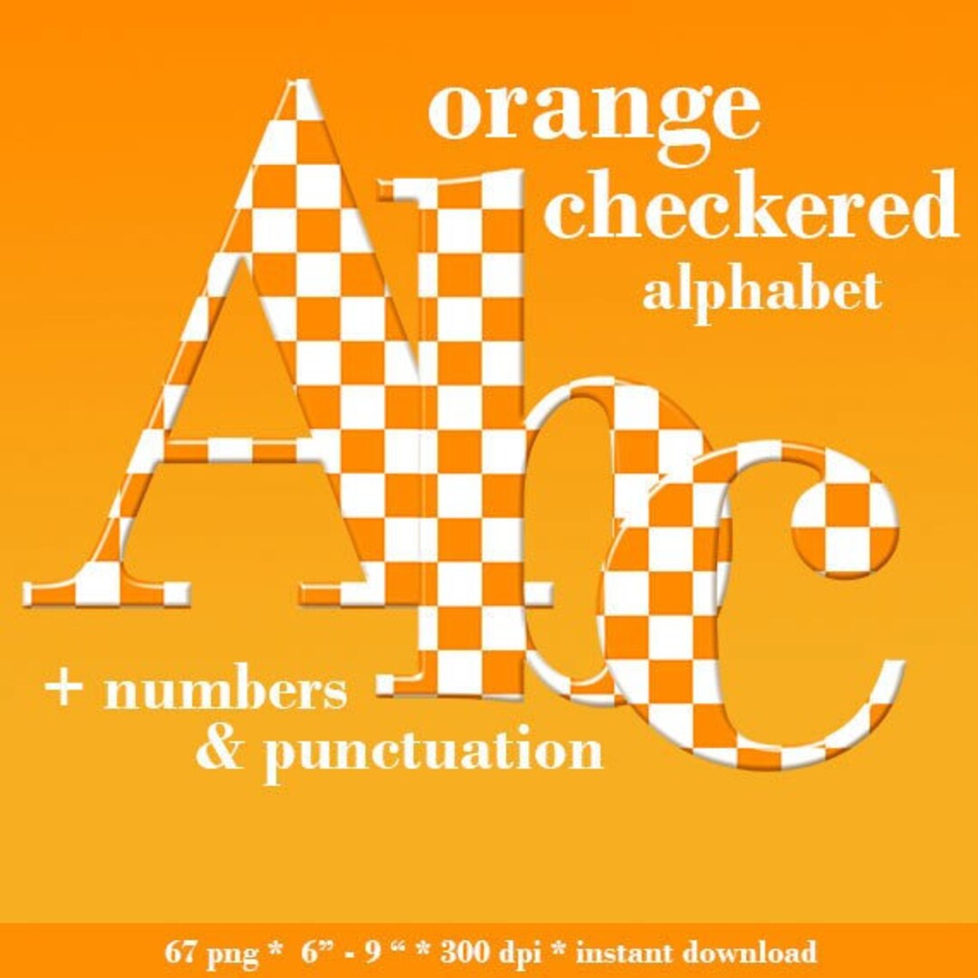 Orange and White Checkers Digital Alphabet Clipart Printable - Etsy