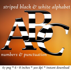 Black and White Horizontal Striped Digital Alphabet Clipart With Large ...