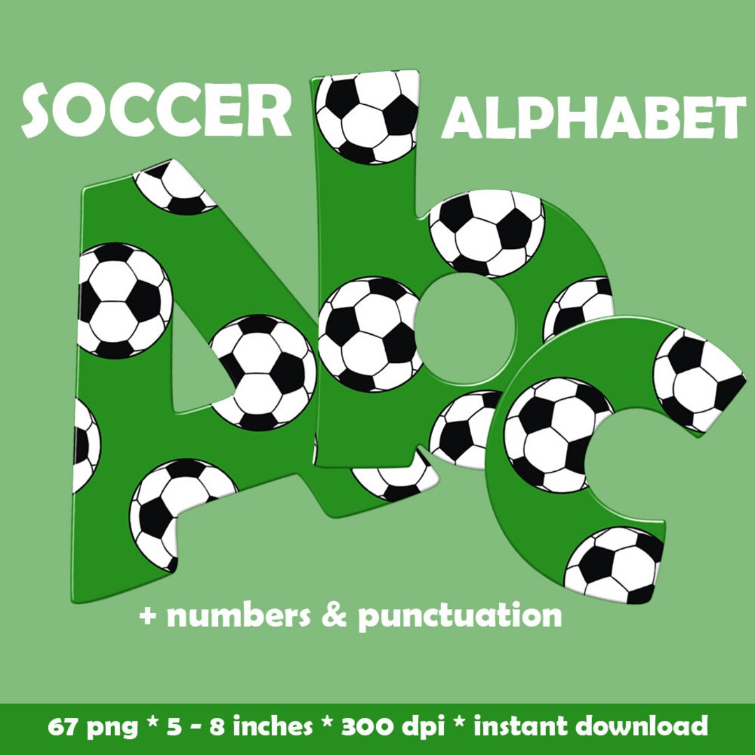 Soccer Digital Alphabet Clipart, Printable Sports Font With Large and ...