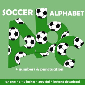 Soccer Digital Alphabet Clipart, Printable Sports Font With Large and ...