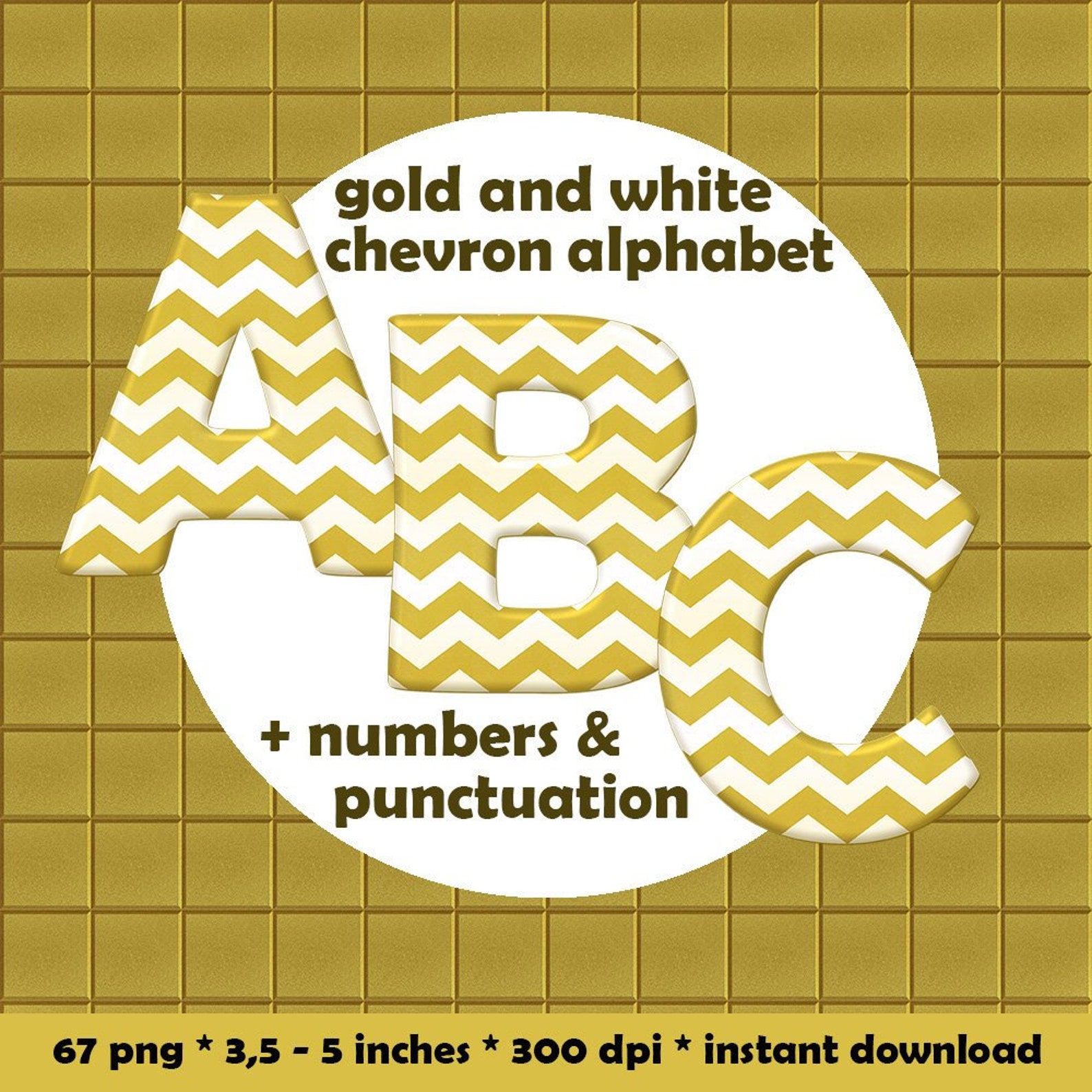 Gold and White Chevron Digital Alphabet Clipart Golden Font - Etsy