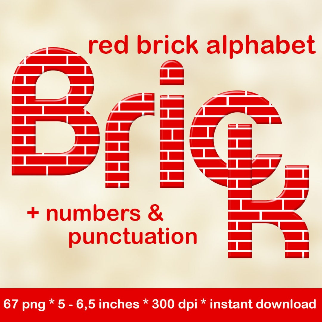 Red Brick Wall Alphabet Clipart, Printable Digital Font, Small and ...