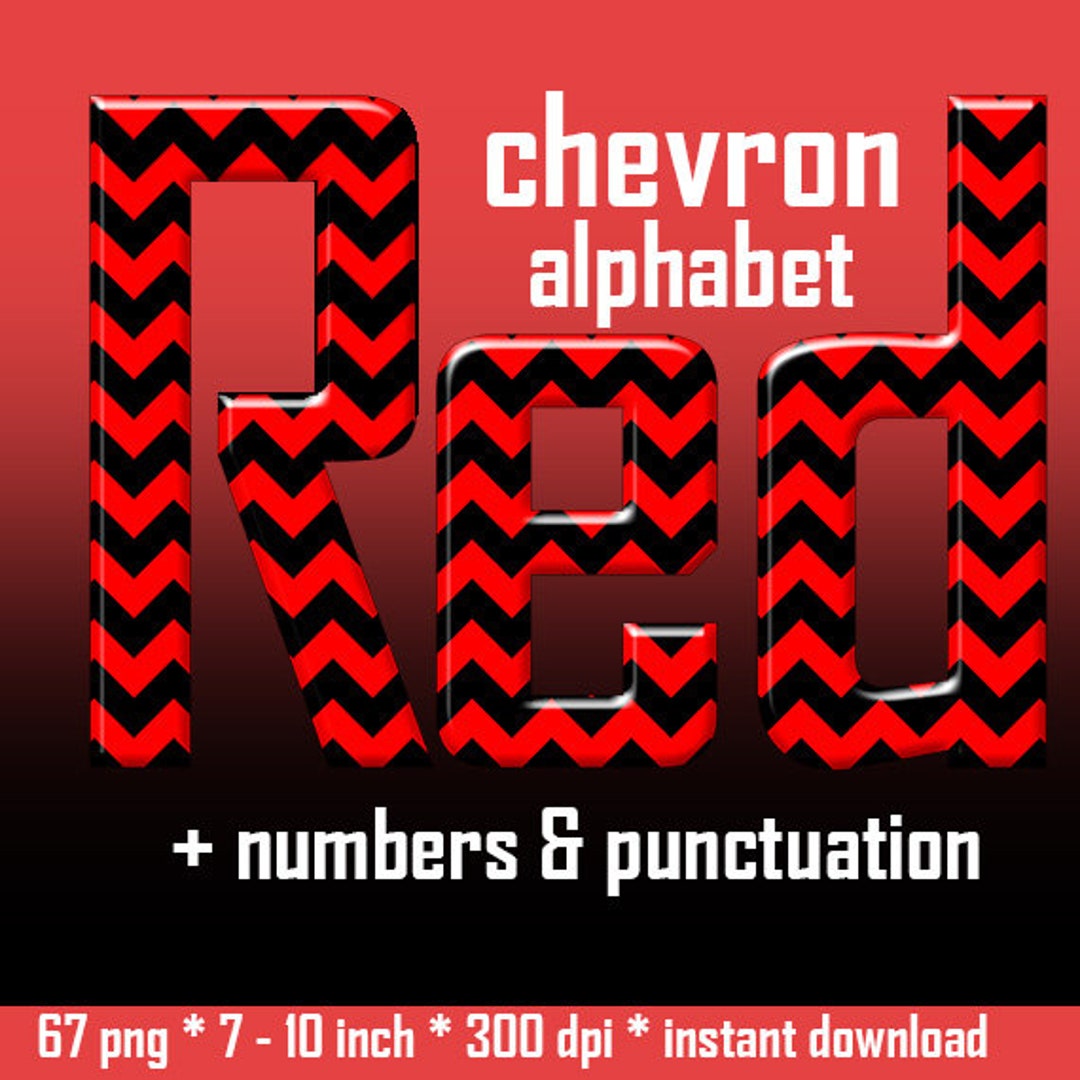 Red and Black Chevron Digital Alphabet Clipart, Chevron Font With Large ...