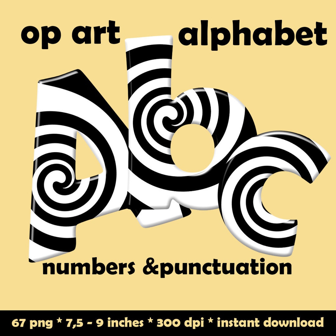 Retro Op Art Black and White Digital Alphabet Clipart, Retro Font With ...