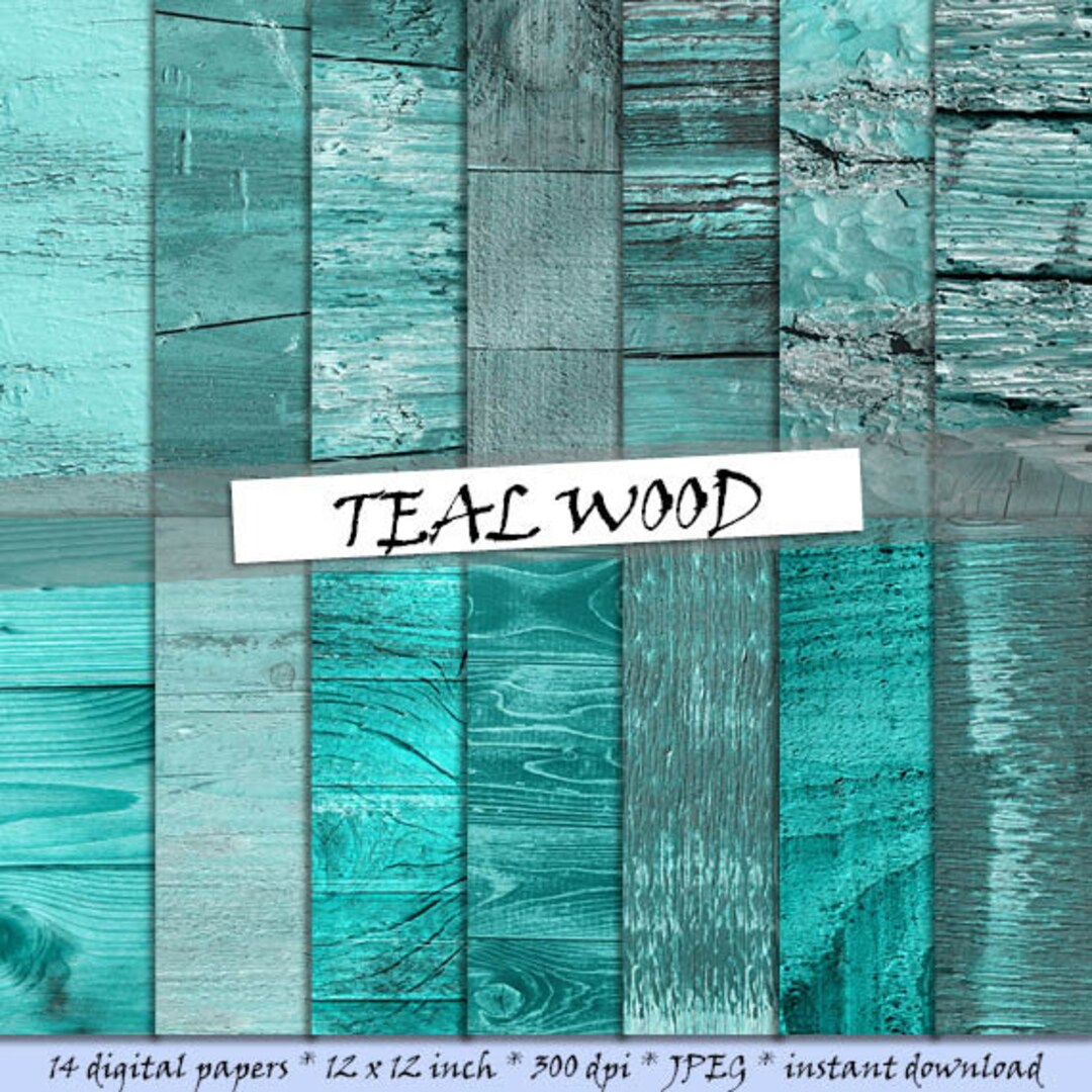 Teal Wood Digital Paper: With Wood Texture and Distressed Wood Grain in ...