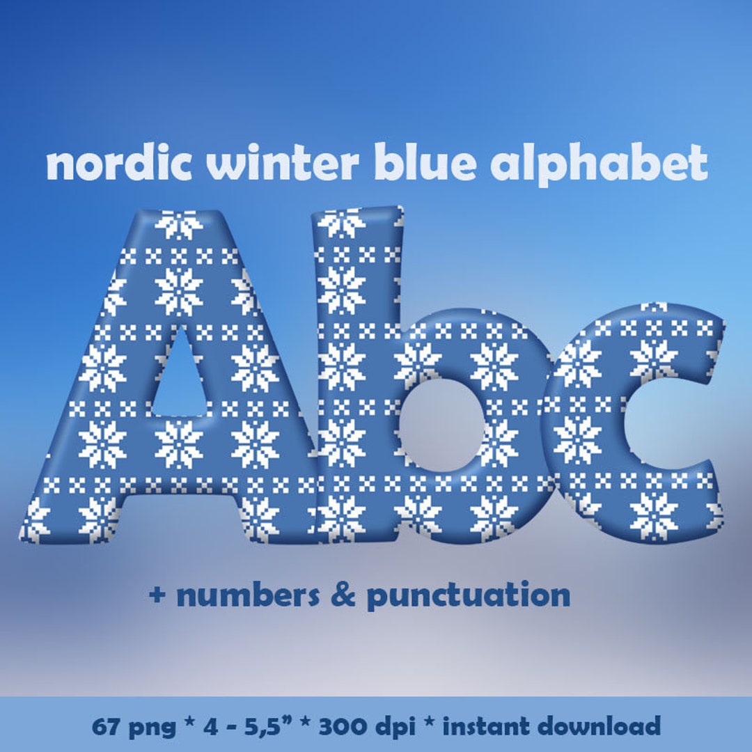 Winter Blue Alphabet Clipart, Printable White Blue Digital Font With ...