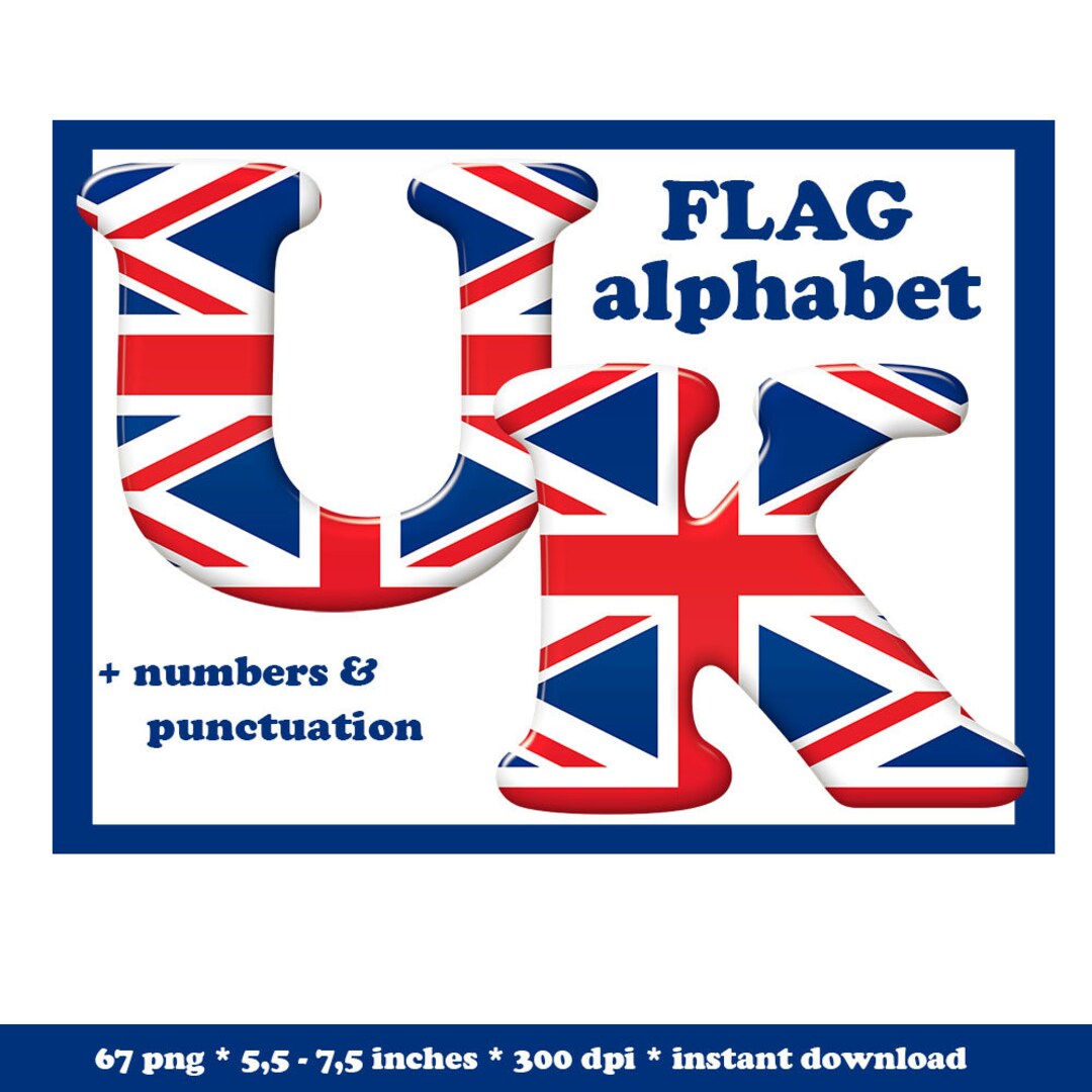 United Kingdom Flag Alphabet Clipart, Union Jack Blue Red and White ...