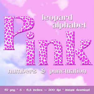 Pink Leopard Digital Alphabet Clipart, Animal Print Font, Capital and ...