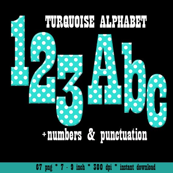 Turquoise dotted alphabet clipart aqua polka dots digital | Etsy
