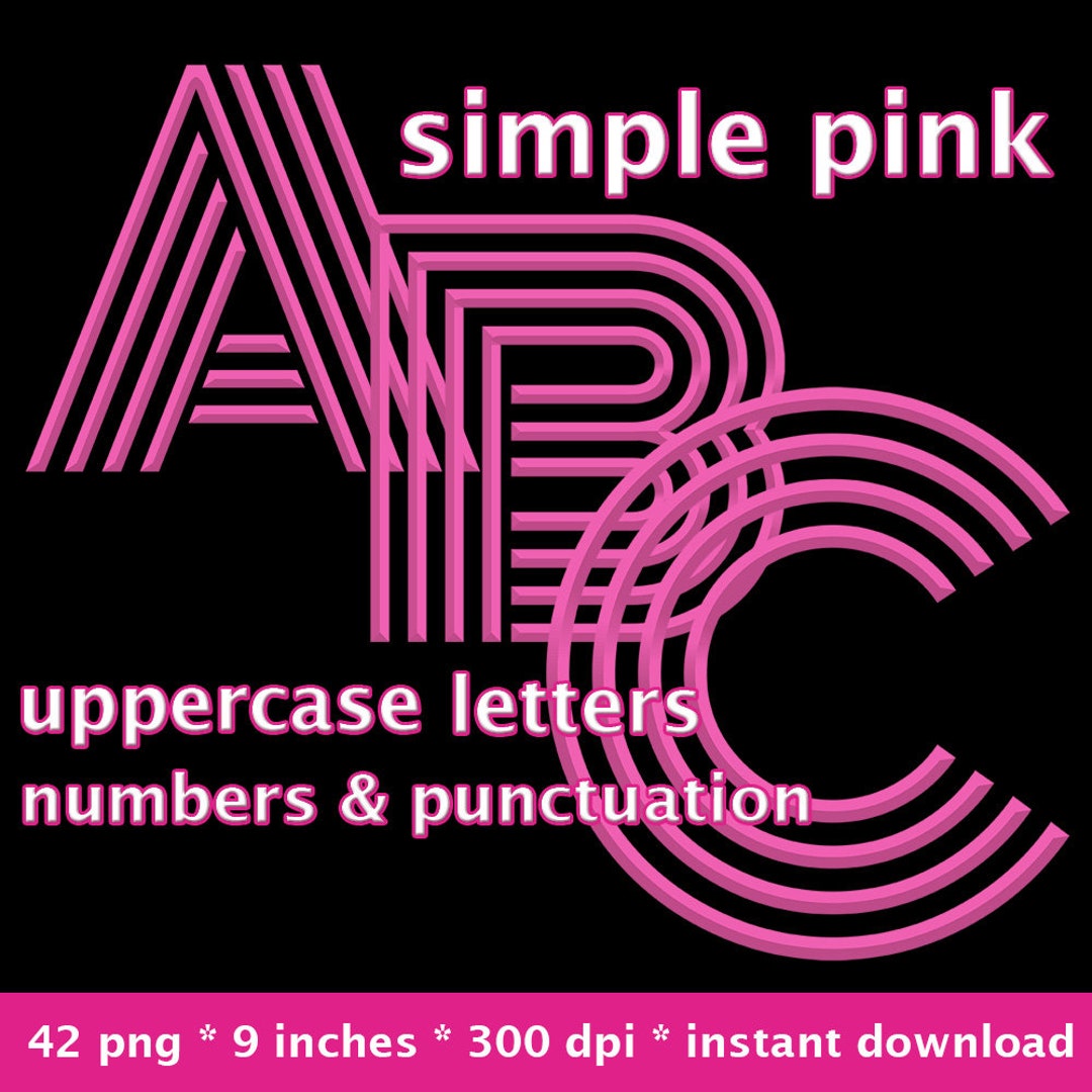Pink Digital Alphabet Clipart, Printable Pink Font With Large Letters ...