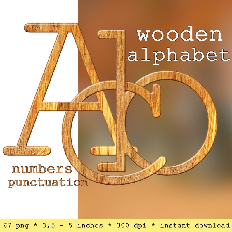 Wooden Digital Alphabet Clipart Brown Wood Grain Font | Etsy