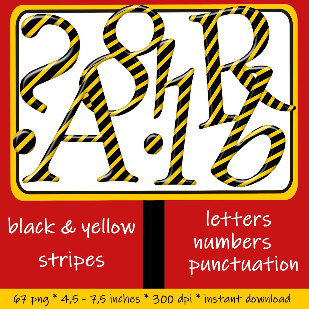 Yellow and Black Stripes Digital Alphabet Striped Clipart - Etsy