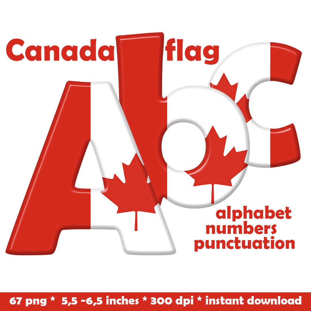 Canada Alphabet Clipart, Canadian Flag, Red and White Printable Font ...