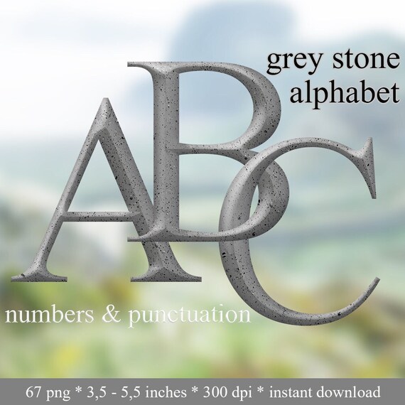 Grey Stone Digital Alphabet Clipart Grey Font With Large and - Etsy UK