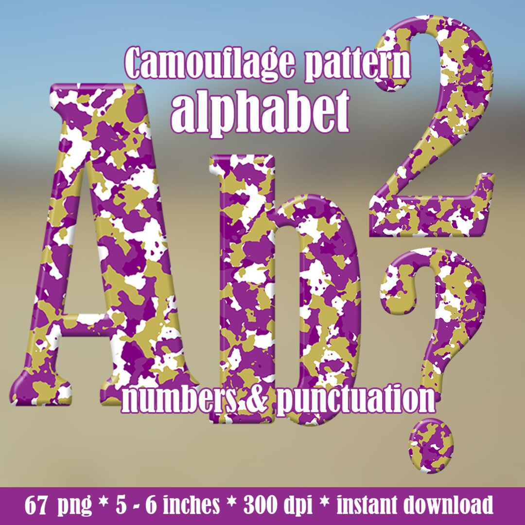 Camouflage Alphabet Clipart, Printable Camo Letters, Army Letters ...