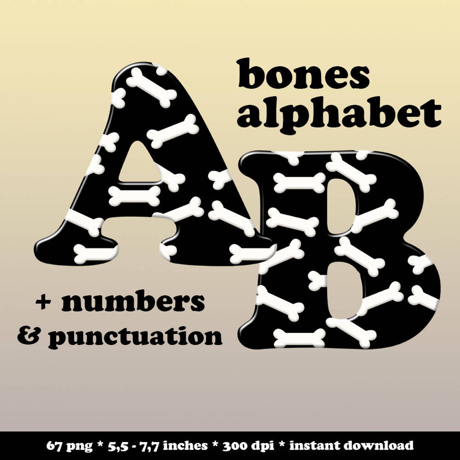 Bones Alphabet Clipart Pet Dog Digital Font Printable Black - Etsy