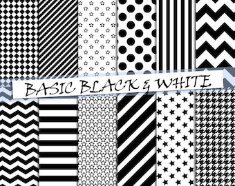 Black & White Digital Paper Pack With Stripes Damask Chevrons - Etsy