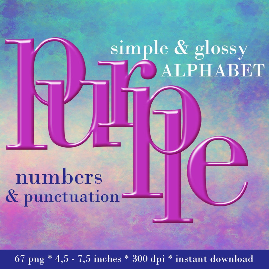 Glossy Purple Digital Alphabet Clipart, Printable Violet Font With ...
