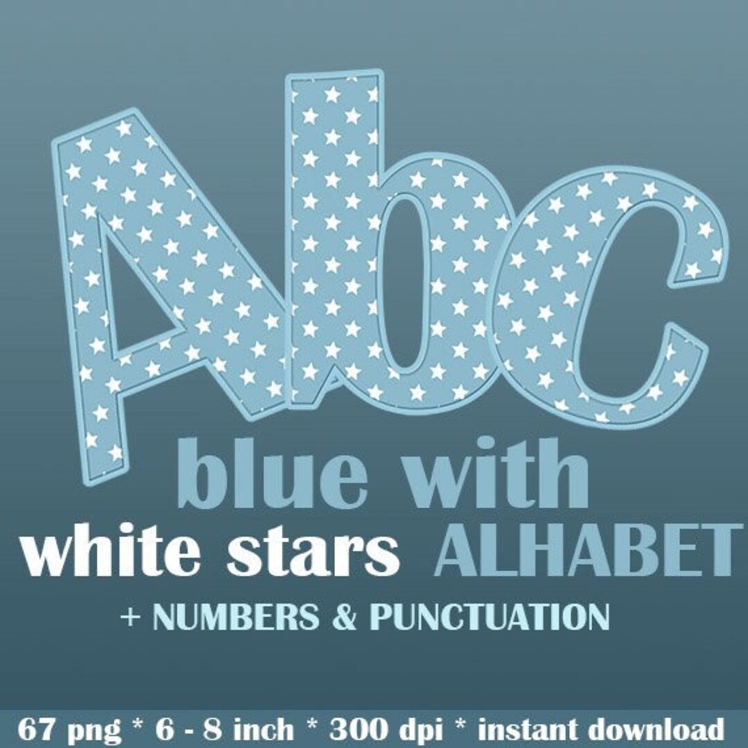 Blue Digital Alphabet With White Stars Pattern Clipart With - Etsy