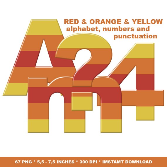 Items similar to Red, orange and yellow digital alphabet clipart ...
