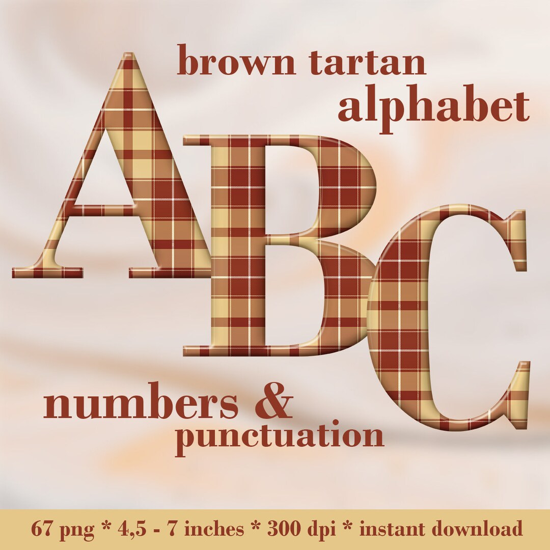 Brown Tartan Digital Alphabet Clipart Brown and Beige Plaid - Etsy
