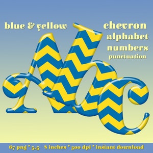 Blue and Yellow Chevron Alphabet Clipart, Chevron Font, Capital and ...