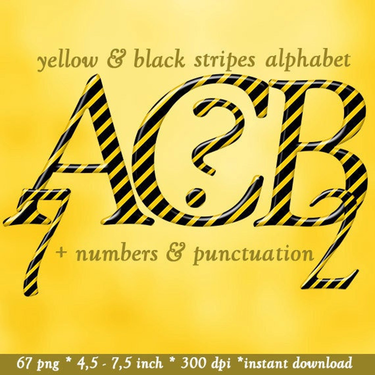 Yellow and Black Stripes Digital Alphabet Striped Clipart | Etsy