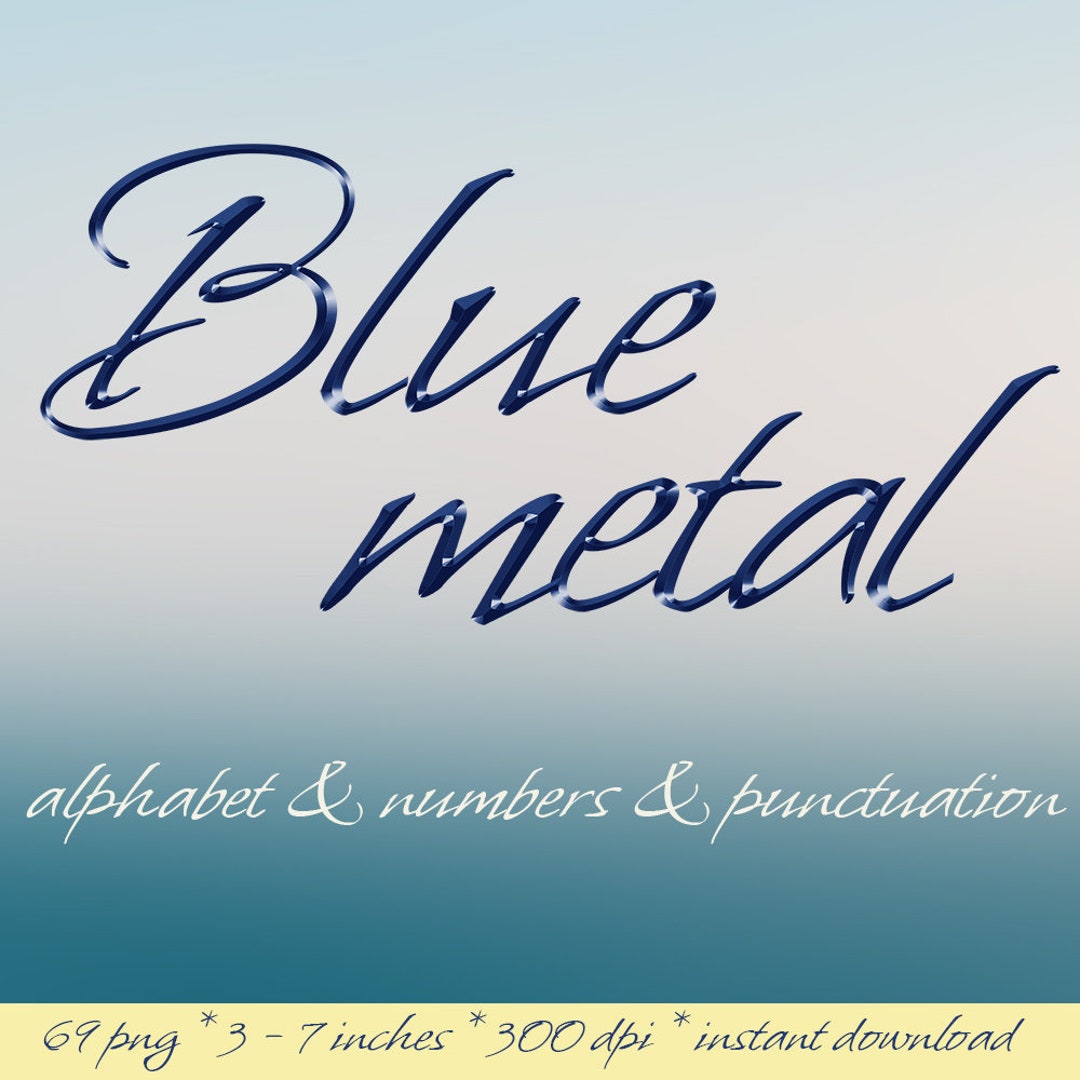 Blue Metal Alphabet Clipart Blue Metal Font Blue Small and - Etsy