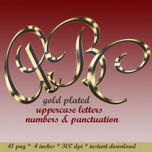 Gold Plated Digital Alphabet Clipart, Golden Font With Uppercase ...