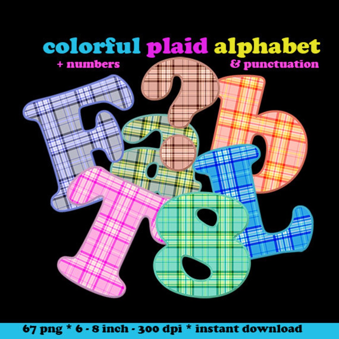 Colorful Plaid Digital Alphabet Clipart, Gingham Font With Large and ...