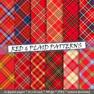 Red Plaid Pattern Digital Paper: Seamless Scottish Plaid Patterns With ...