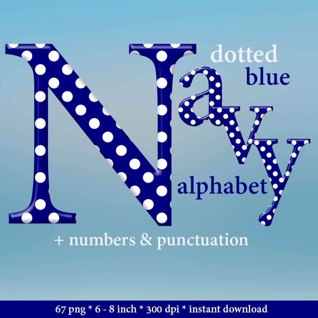 Navy Blue Digital Alphabet With Polka Dots Pattern, Clipart With Large ...