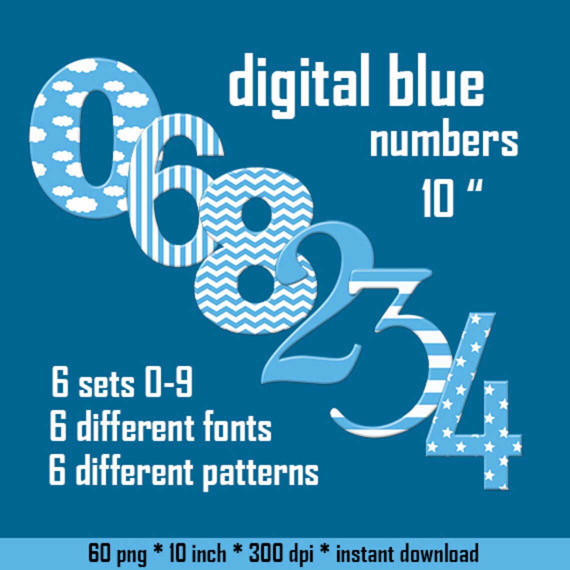 Blue Numbers Cliparts Baby Boy Blue Numbers in 6 Different - Etsy