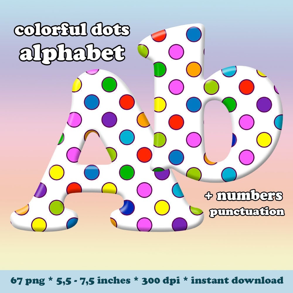 Colorful Dots Digital Alphabet Clipart Font With Dotted | Etsy