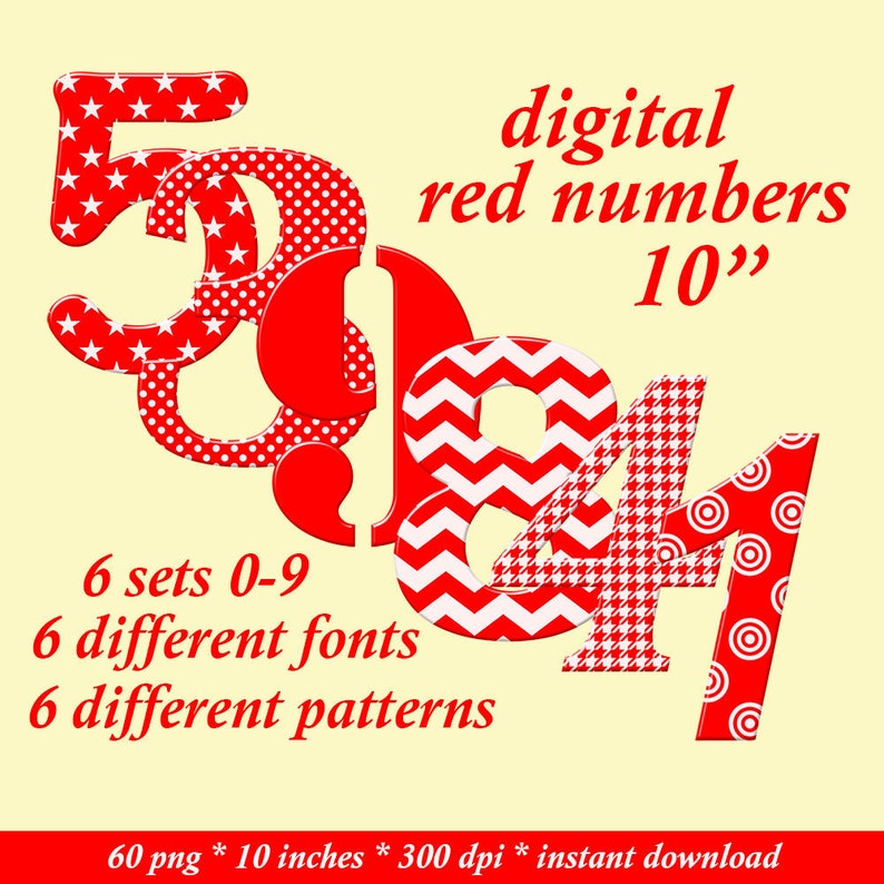 Red Digital Numbers Sets Red Numbers in 6 Different Fonts - Etsy