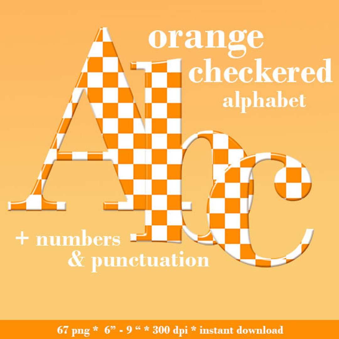 Orange and White Checkers Digital Alphabet Clipart, Printable Font ...