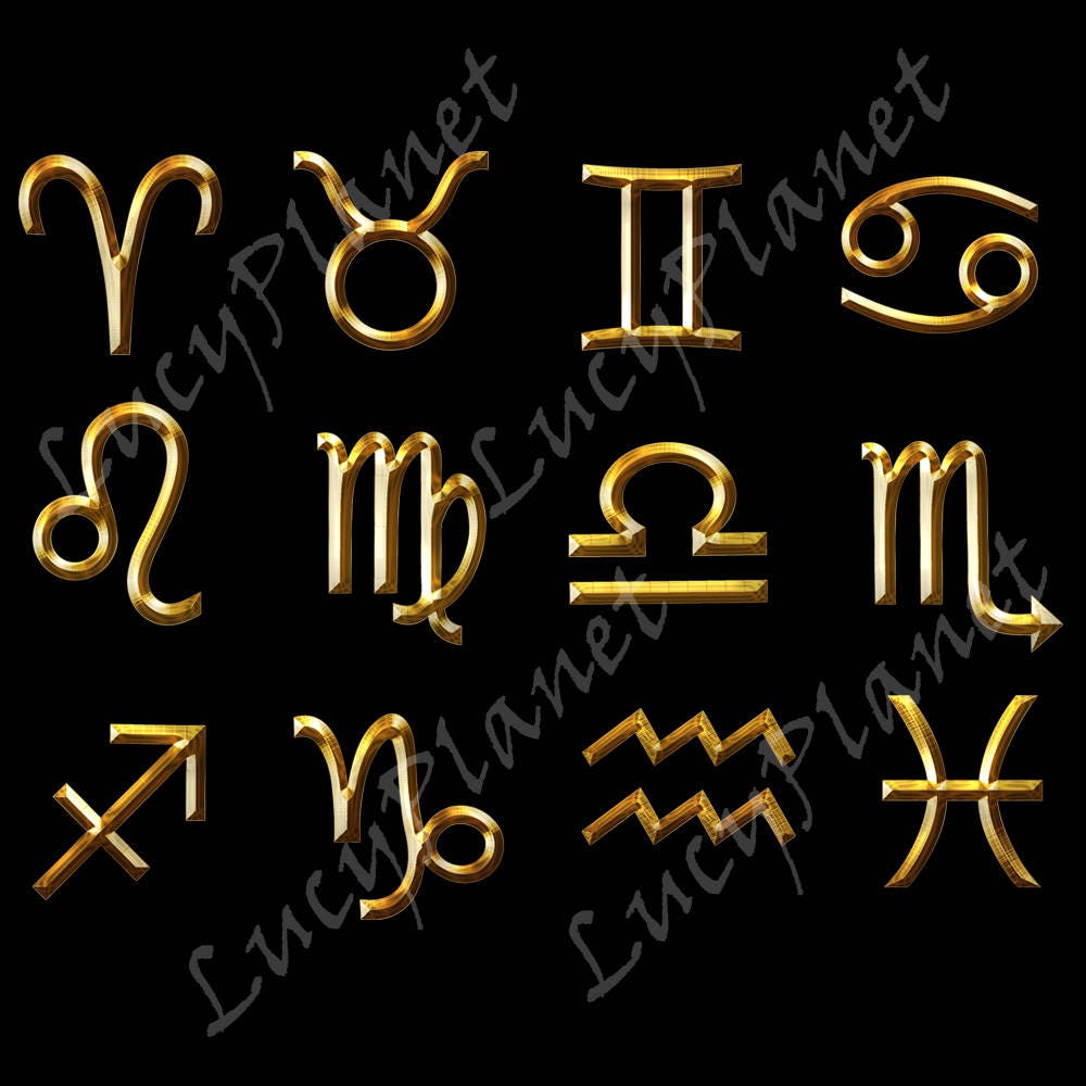 Zodiac Signs Clipart Gold Silver and Brass Astrological - Etsy